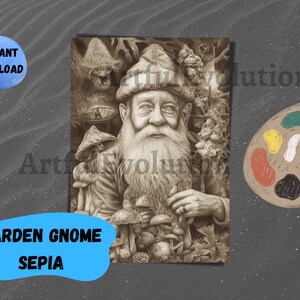 Enchanted Gnome Grayscale Coloring Pages for Adults Printable Adult ...