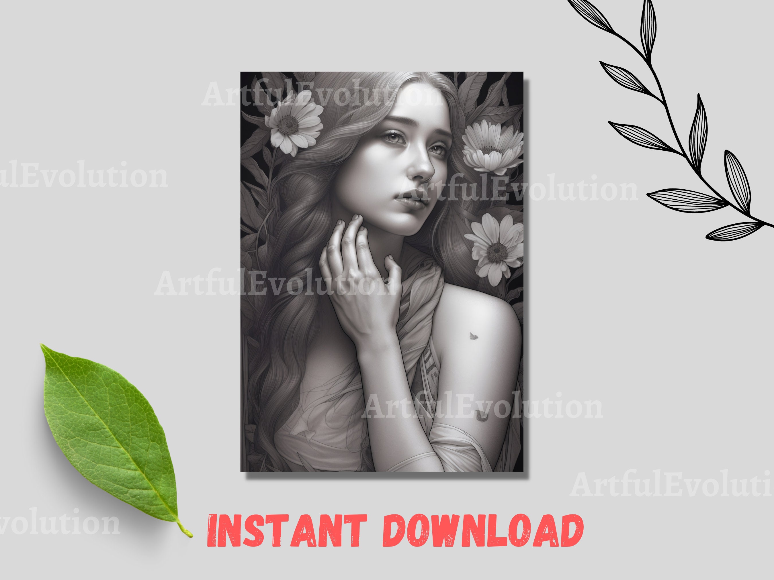 Realistic Grayscale Coloring Pages for Adult Printable Adult Coloring ...