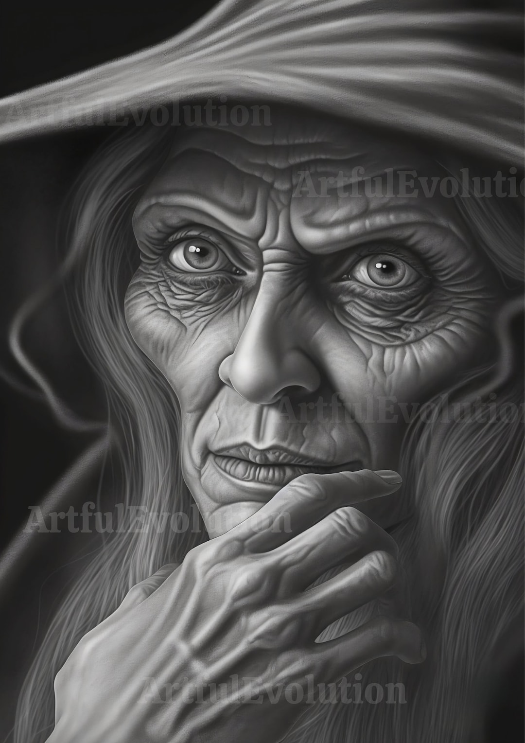 Old Witch Coloring Page, Grayscale Coloring Pages for Adults, Halloween ...