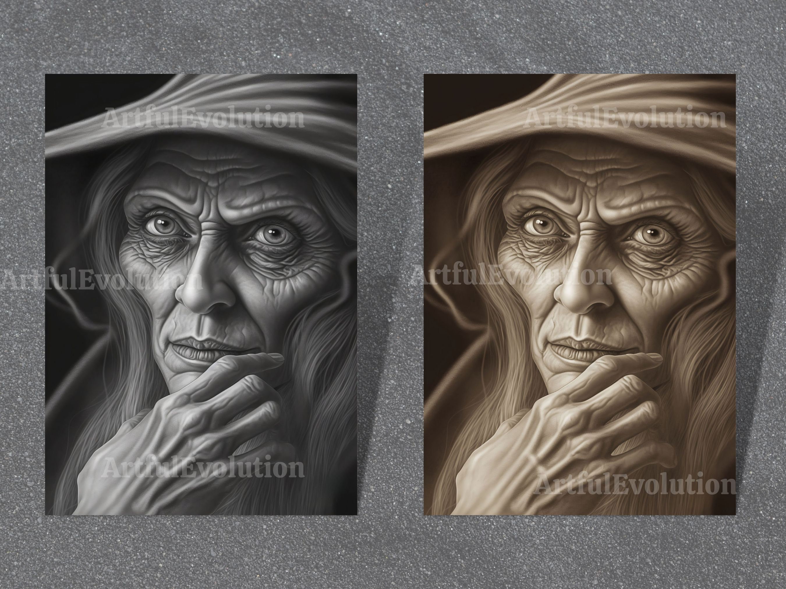 Old Witch Coloring Page, Grayscale Coloring Pages for Adults, Halloween ...
