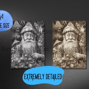Enchanted Gnome Grayscale Coloring Pages for Adults Printable Adult ...