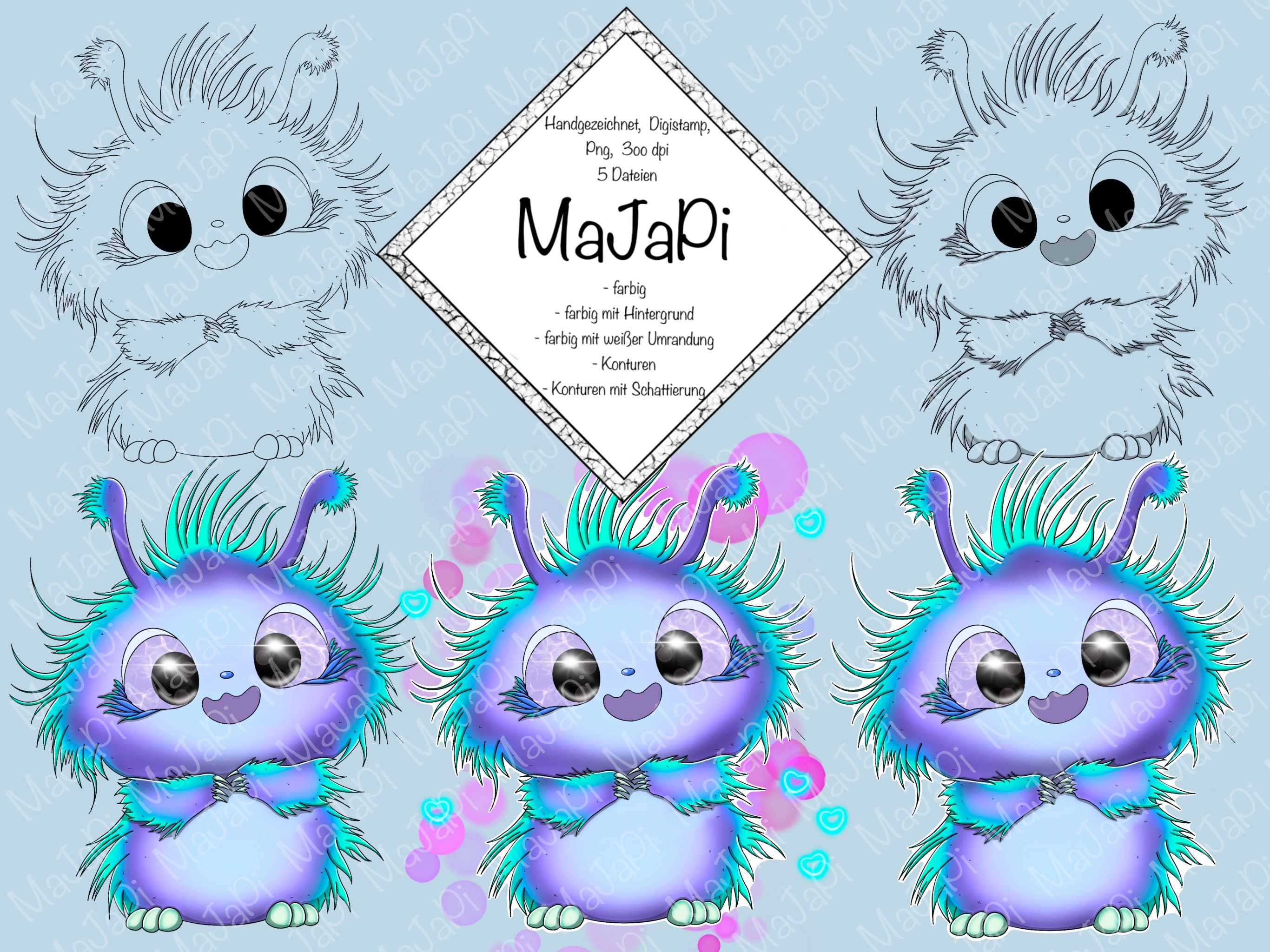 Fluffel, Little Monster, Monster, Digital Stamp, Digistamp, Plotting ...