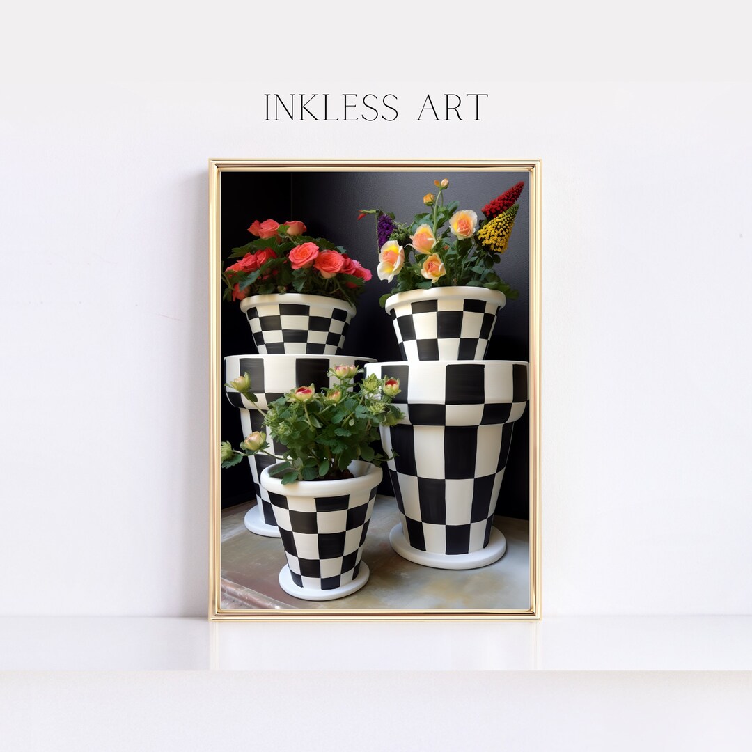 Printable Elegant Garden Delight Black and White Courtly Checkered ...