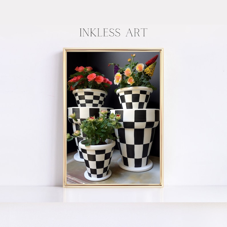 Printable Elegant Garden Delight Black and White Courtly Checkered ...