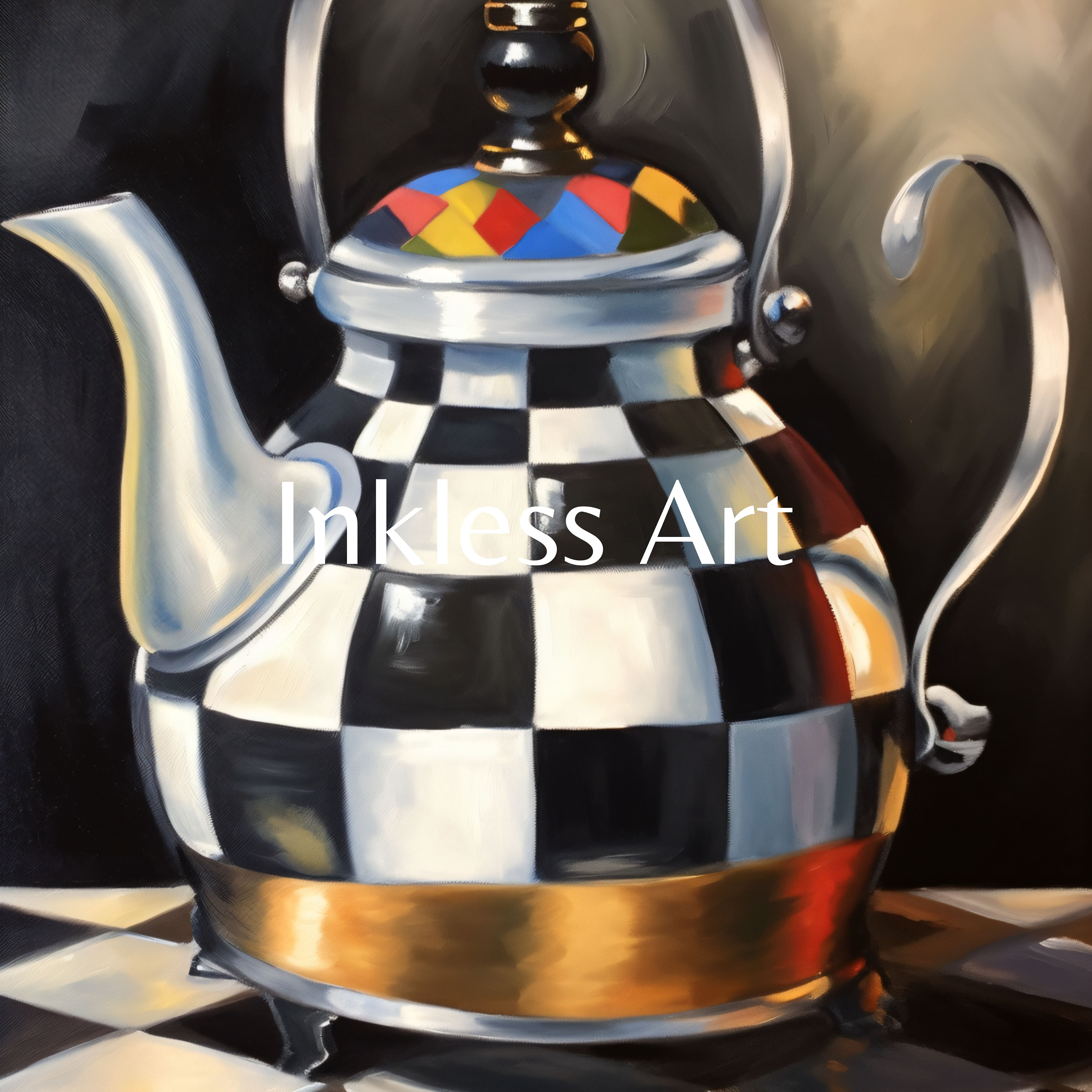Black and White Courtly Checkered Check Decor Painting Printable Art ...