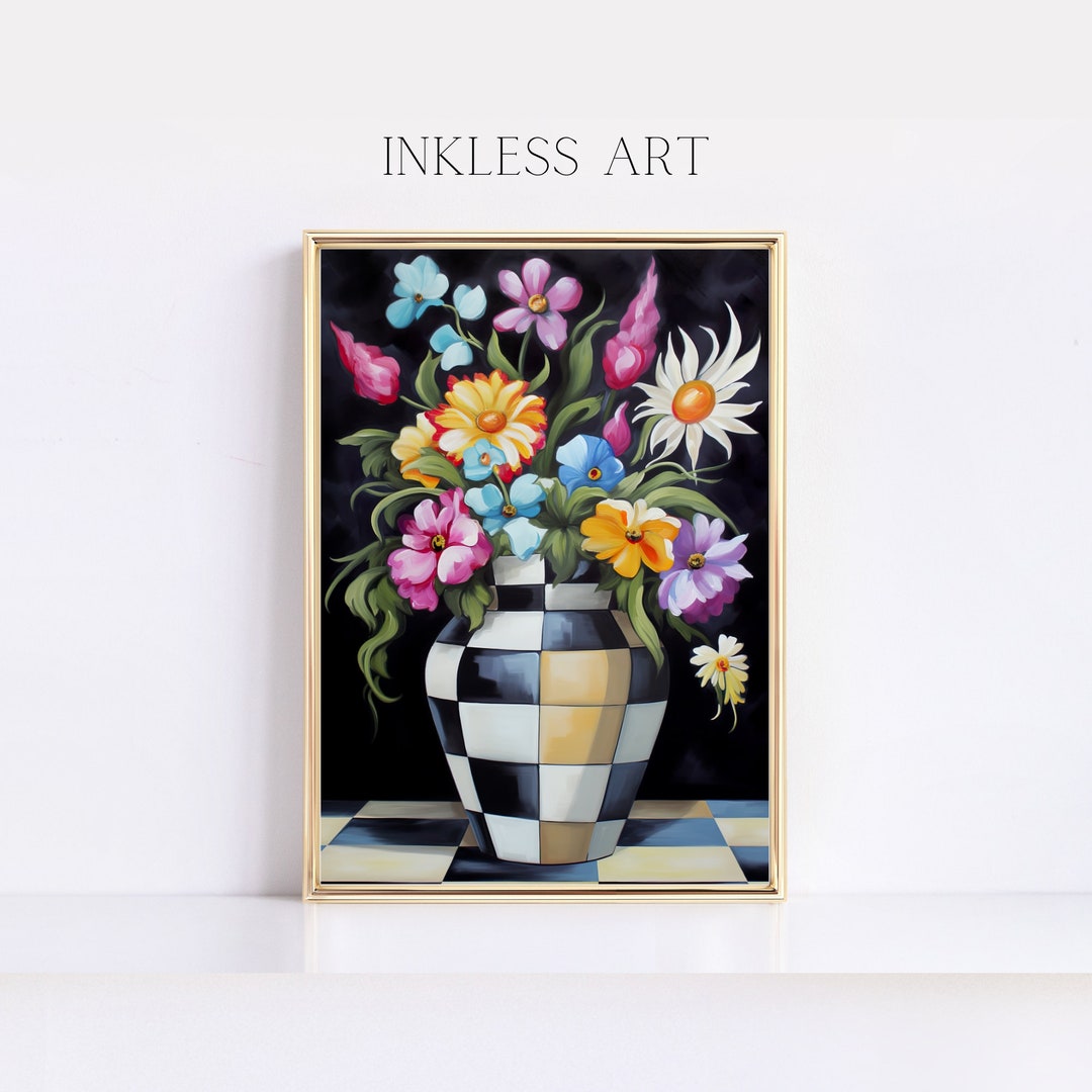 Elegant Garden Delight Black and White Courtly Checkered Check Flower ...