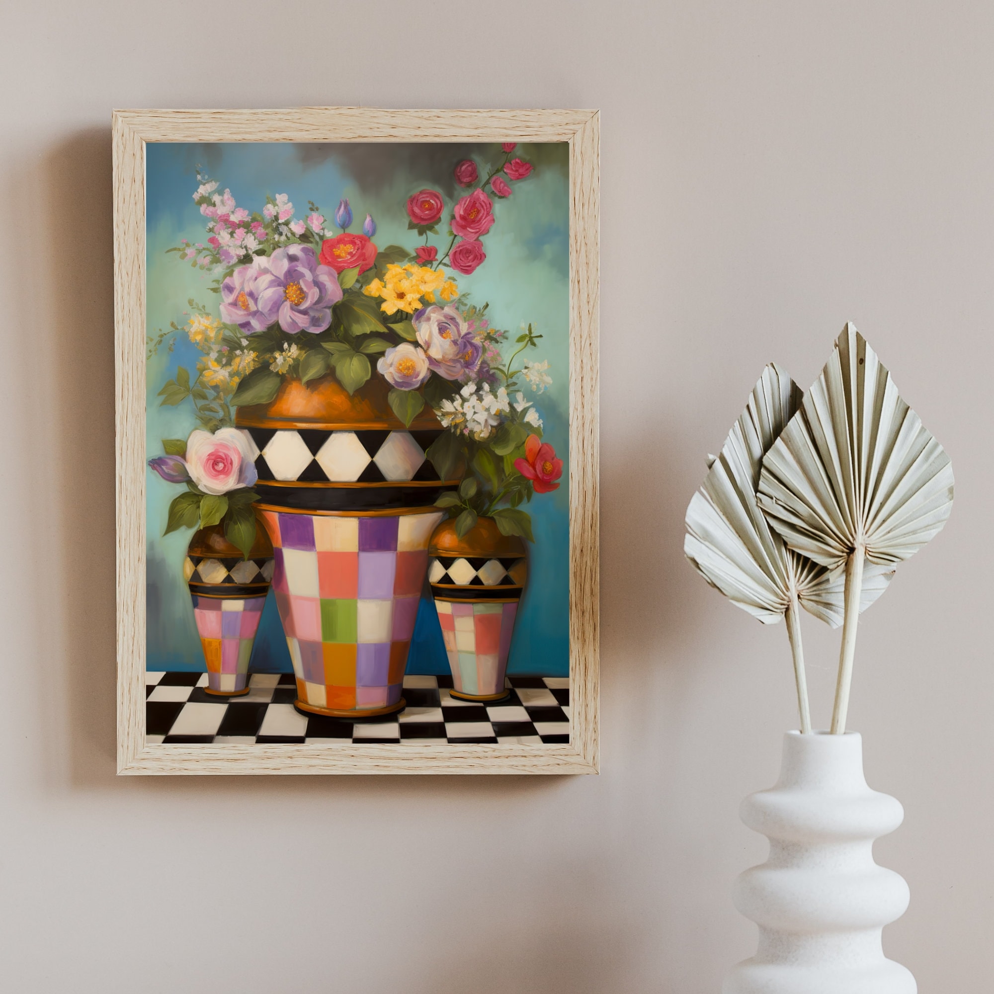 Printable Elegant Garden Delight Colourful Courtly Checkered Check ...