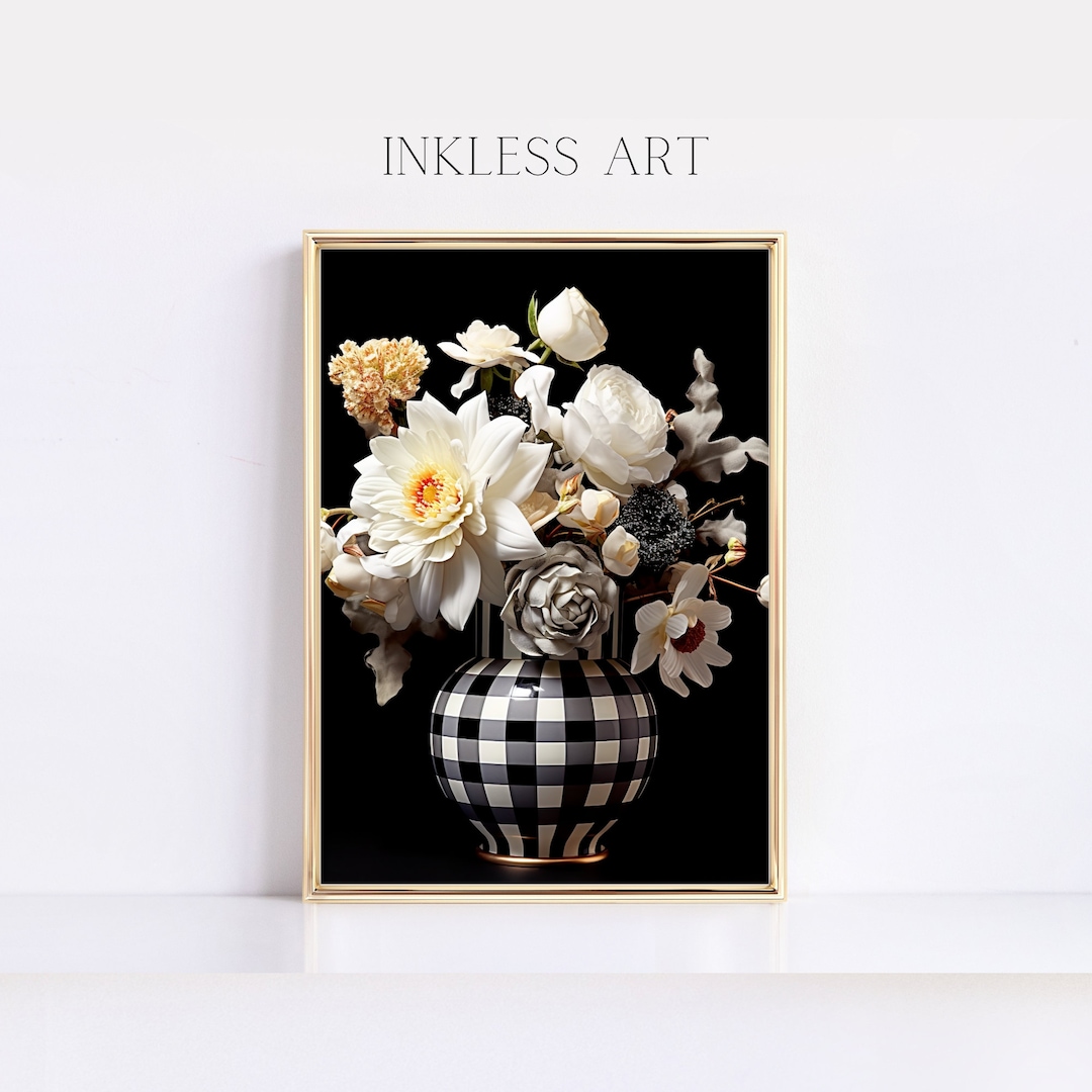 Elegant Black and White Courtly Checkered Check Flower Pots | Digital ...