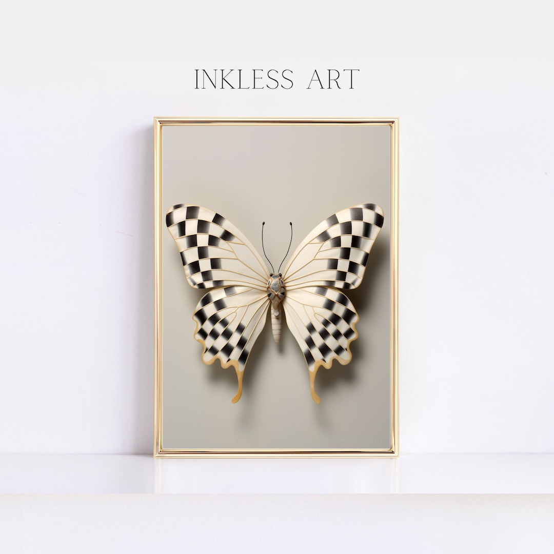 Elegant Butterfly Courtly Checkered Check Painting Printable Digital ...