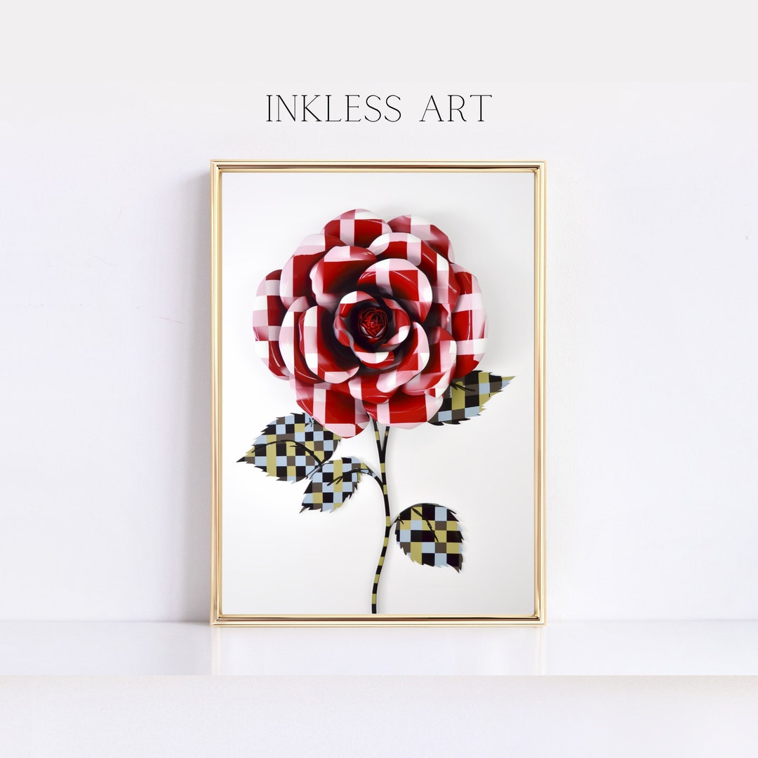 Rose Pattern Courtly Checkered Check Decor | Digital Wall Art | Flowers ...