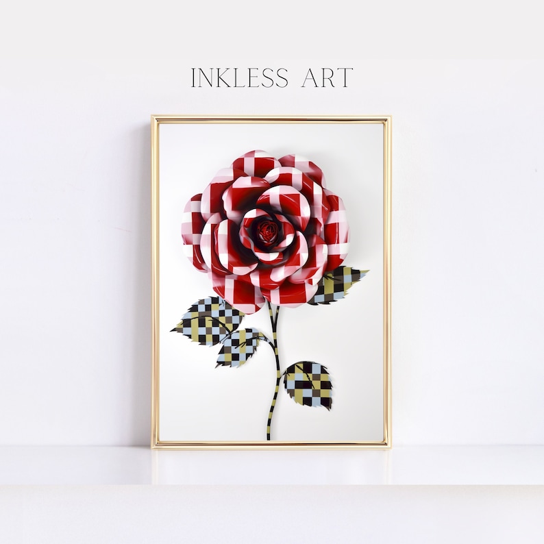 Rose Pattern Courtly Checkered Check Decor | Digital Wall Art | Flowers ...