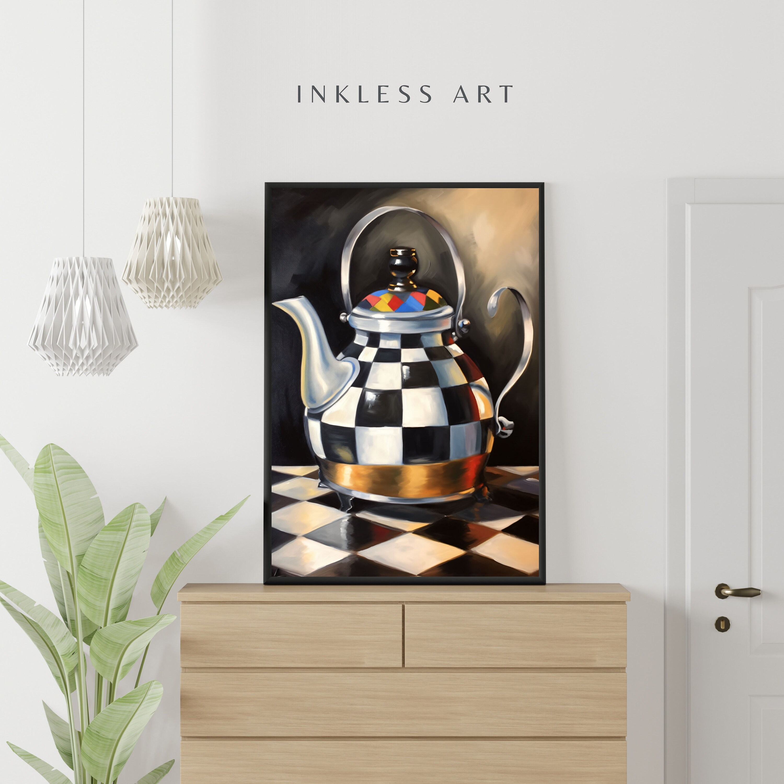 Black and White Courtly Checkered Check Decor Painting Printable Art ...