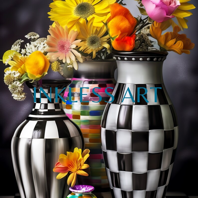 Printable Elegant Garden Delight Black and White Courtly Checkered ...