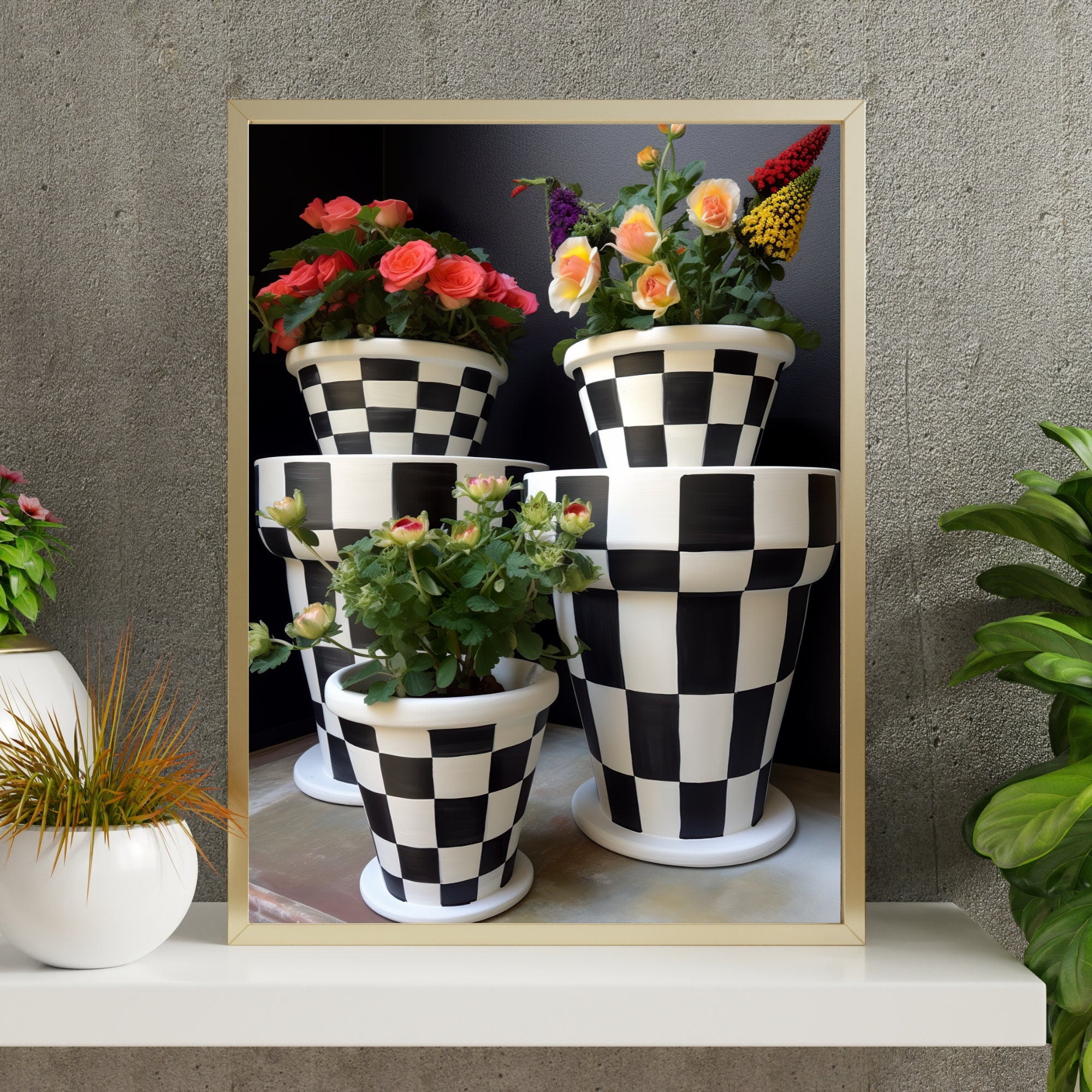 Printable Elegant Garden Delight Black and White Courtly Checkered ...