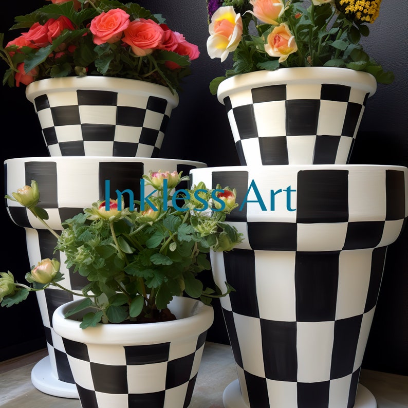 Printable Elegant Garden Delight Black and White Courtly Checkered ...