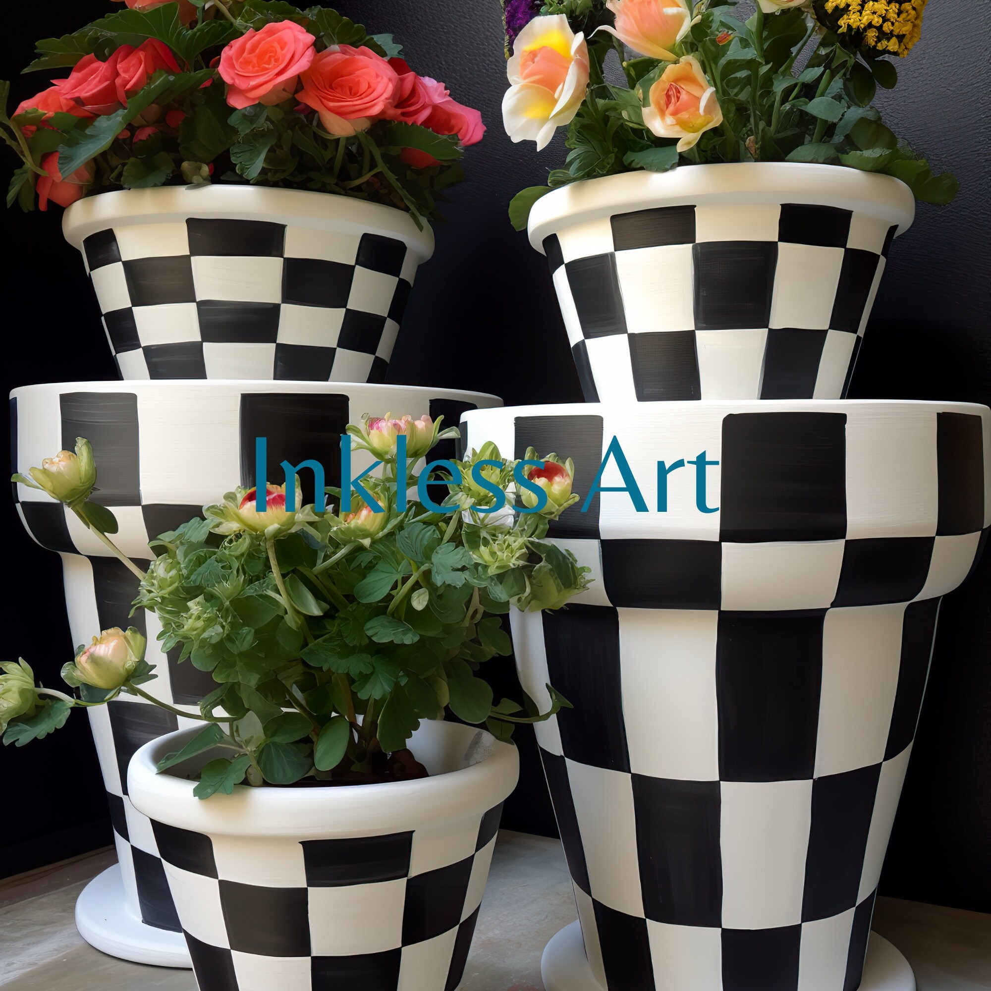 Printable Elegant Garden Delight Black and White Courtly Checkered ...