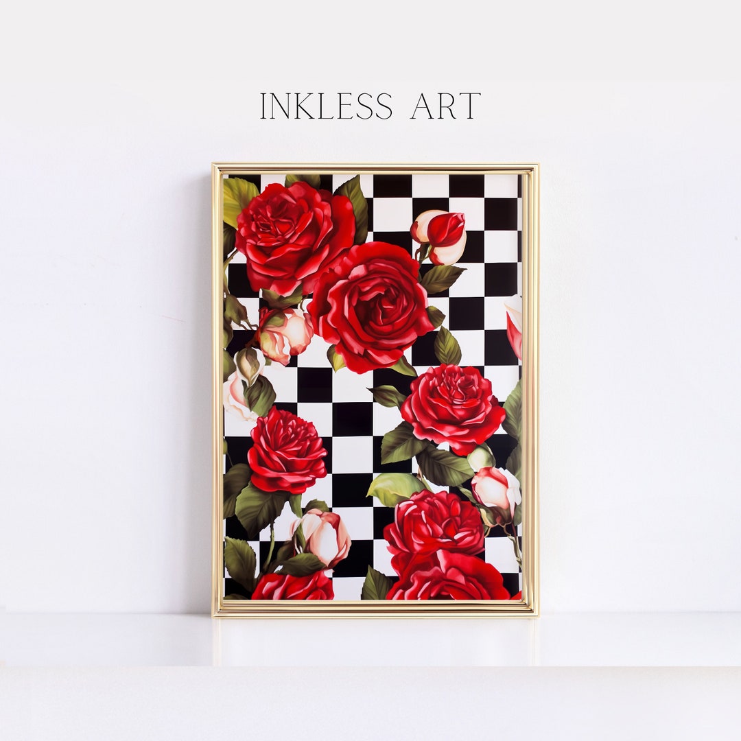 Black and White Courtly Checkered Check Decor Rose Pattern | Digital ...