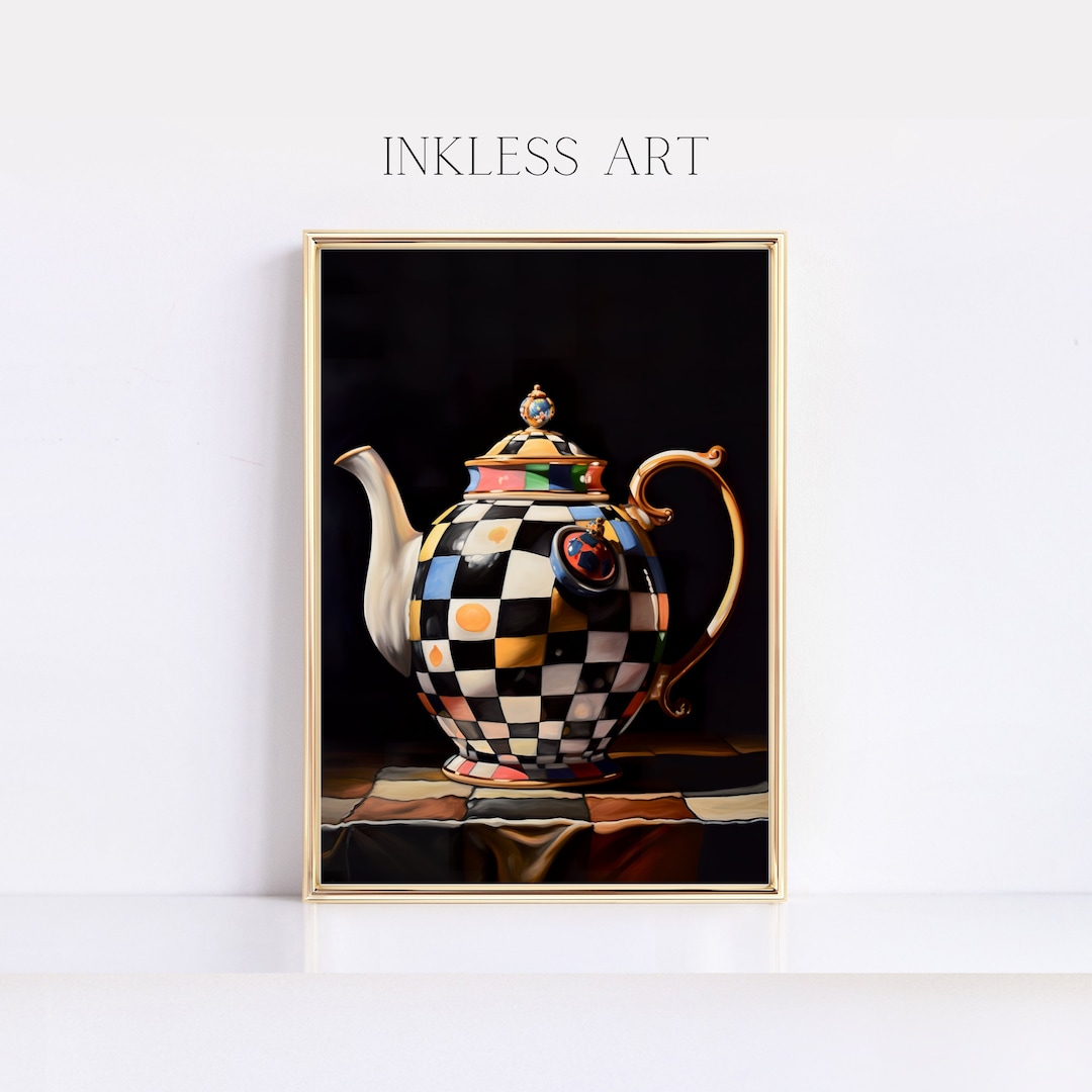 Elegant Black and White Courtly Checkered Check Decor Painting ...