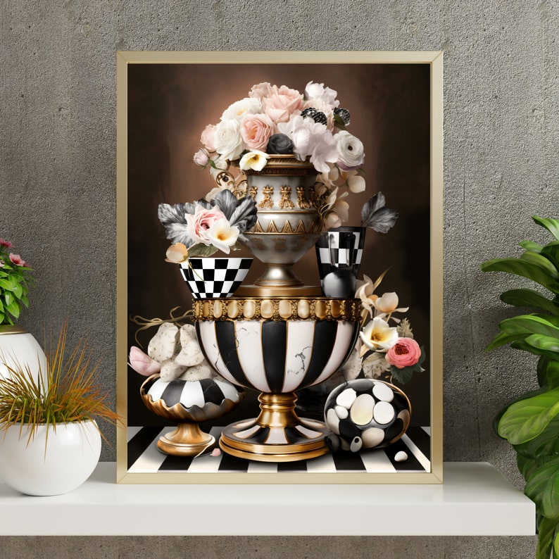 Black and White Checkered Decor Digital Art Print of A Pot - Etsy