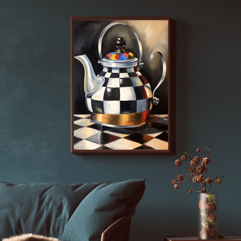 Black and White Courtly Checkered Check Decor Painting Printable Art ...