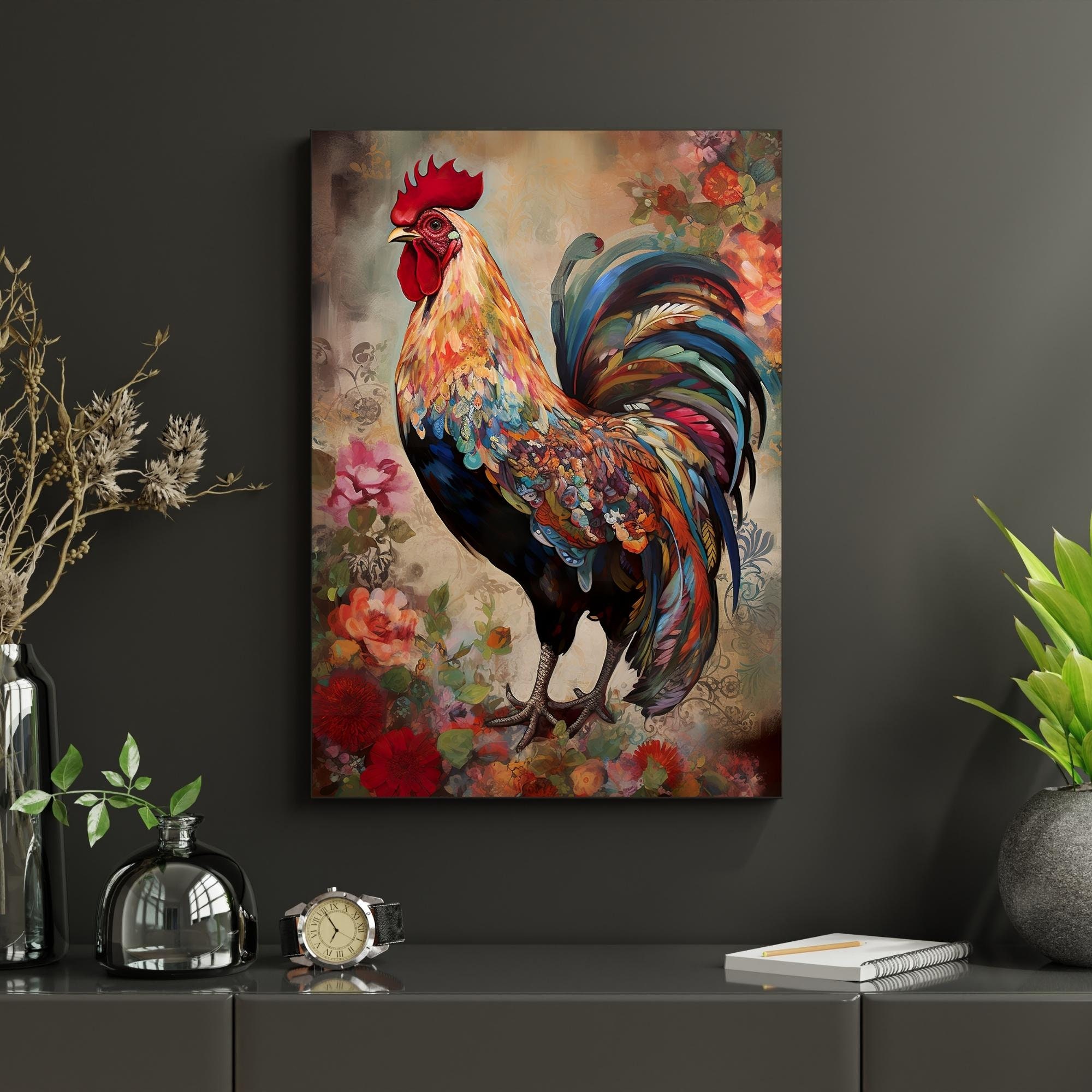 Rooster Painting Digital Art Rooster Art Printable Animal Painting Oil ...