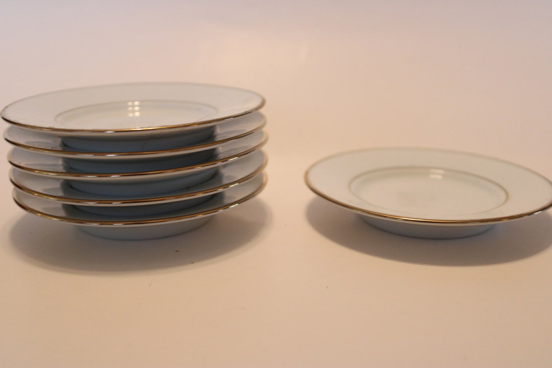 Set of SIX Pristine Gold-rimmed Butter Pats, Made in Japan, 4" Diameter ...
