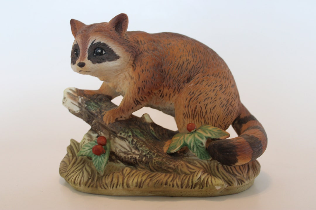 Masterpiece by Homco Raccoon on a Log, #1247 - Etsy