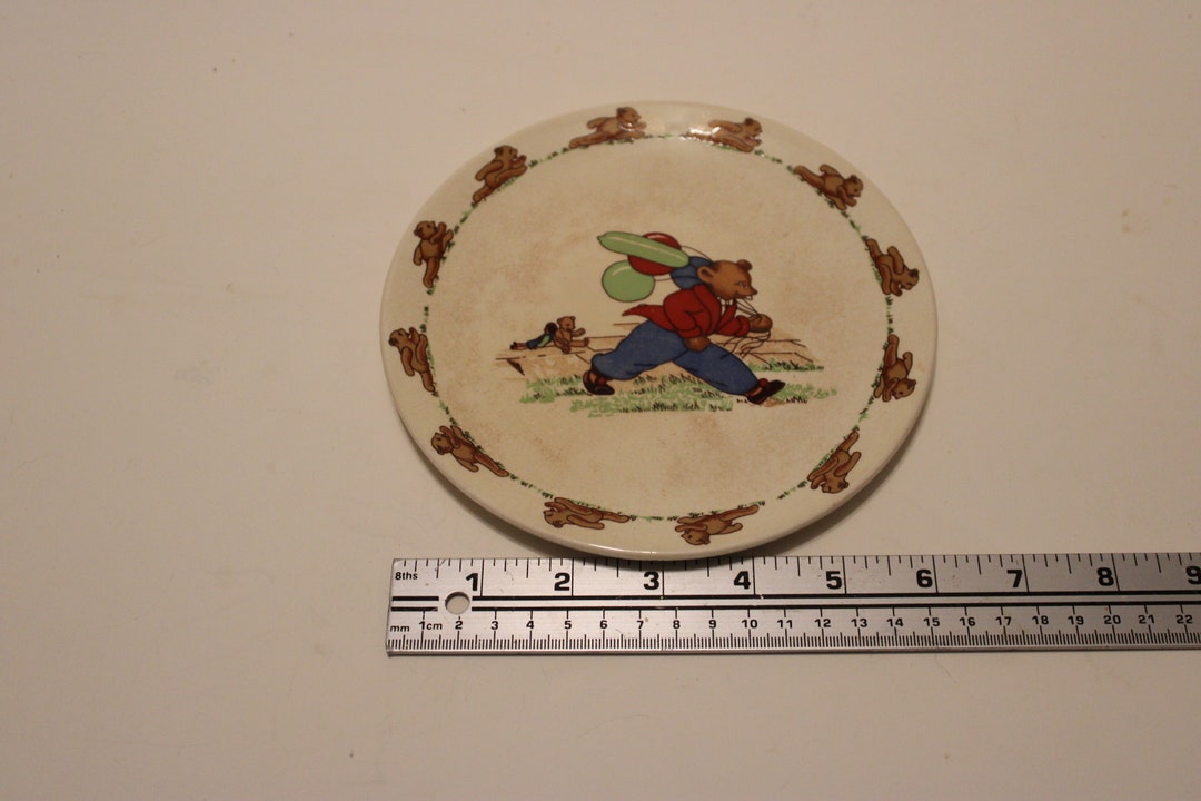 Child's Plate, Sylvac Ware Made in England, Bear Running With Balloons ...