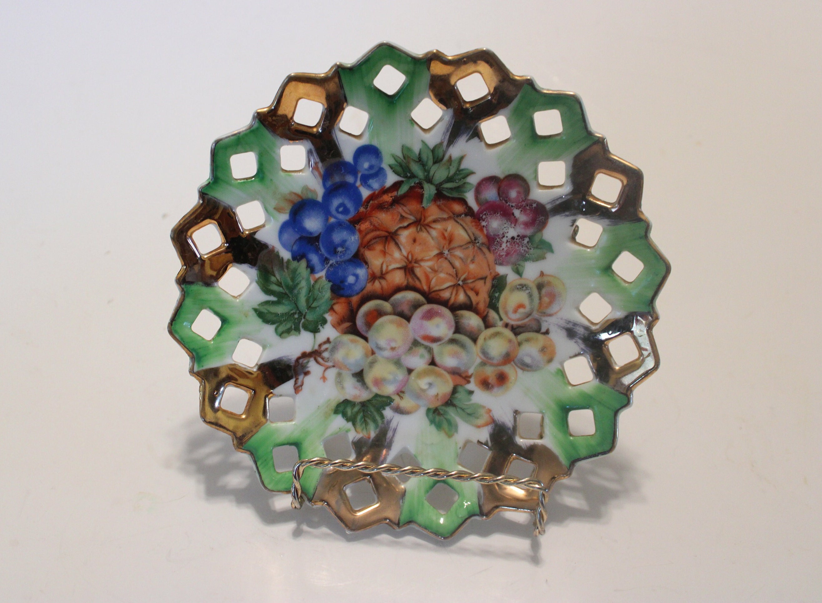 Hanging 7" Fruit Reticulated Wall Decor Plate. Japanese, Hand-painted ...