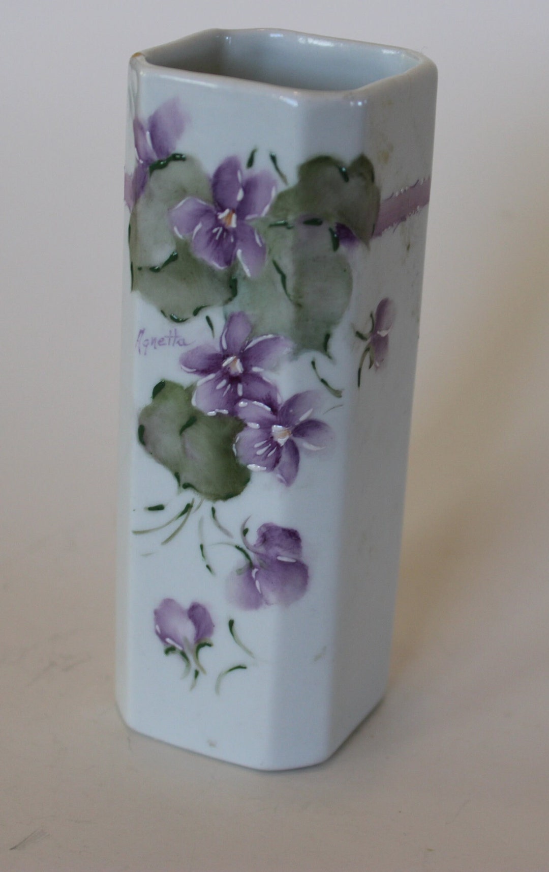 Hand-painted Octagonal Bud Vase With Violets - Etsy