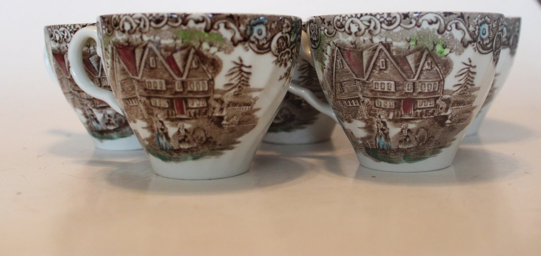 SET of FIVE Johnson Brother Heritage Hall Colonial Overhang Tea Cups ...