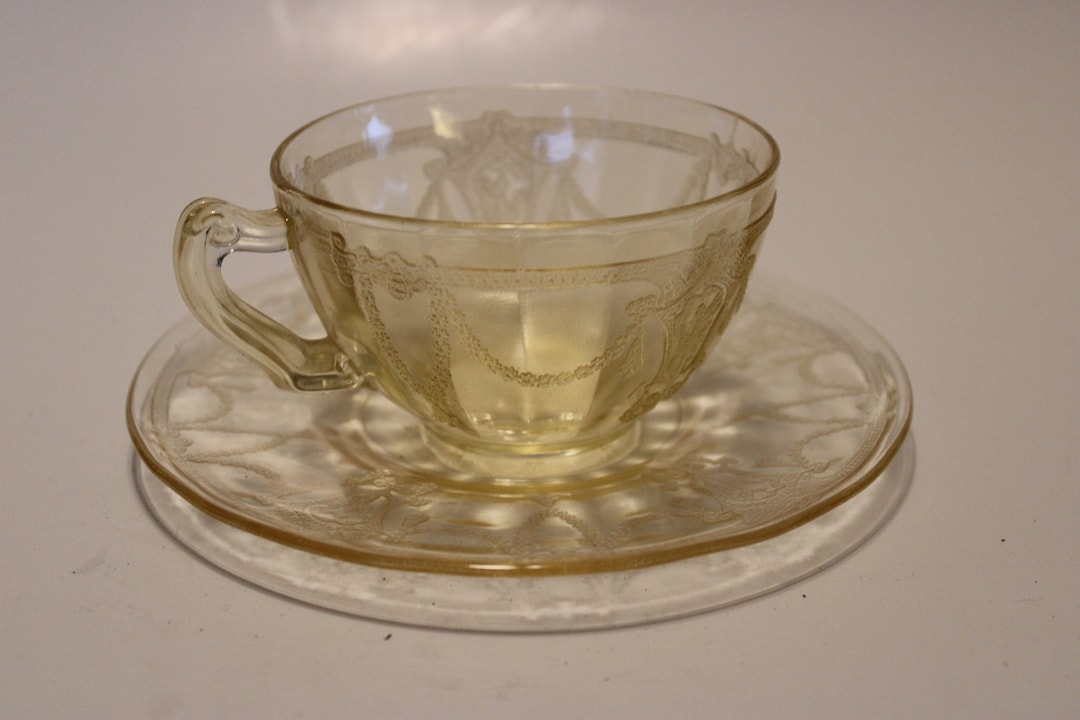 Rare Yellow/orange Tint Depression Glass Teacup and Saucer, 6oz ...