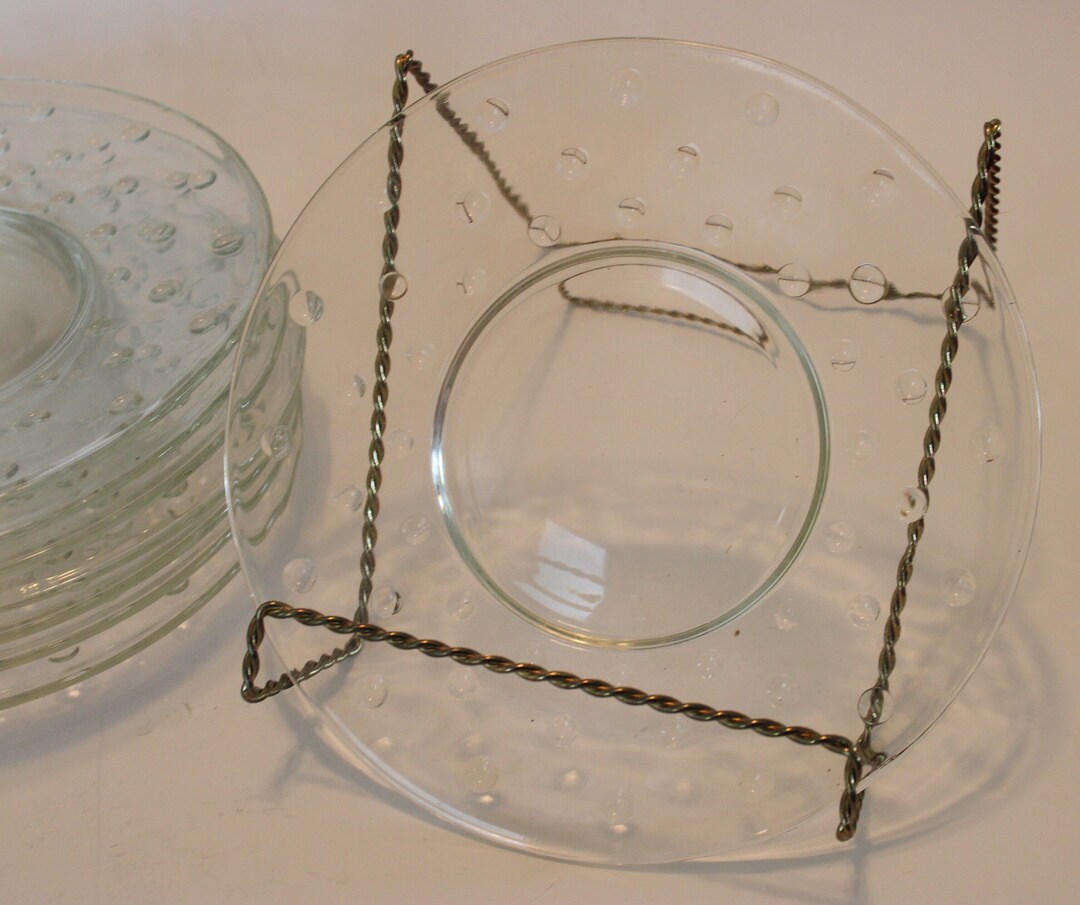 SET of EIGHT 8" Hobnail Pressed Glass Plates - Etsy