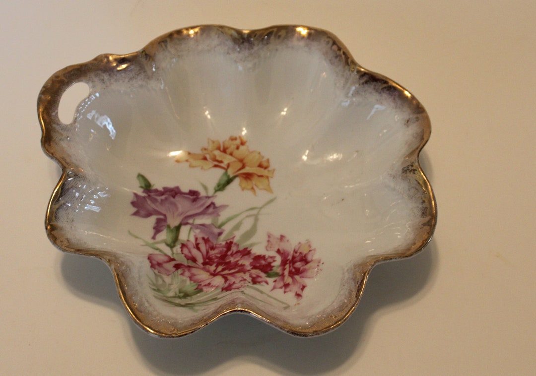 Scalloped Dish, Floral Design, Porcelain, With Slot for Hanging as ...