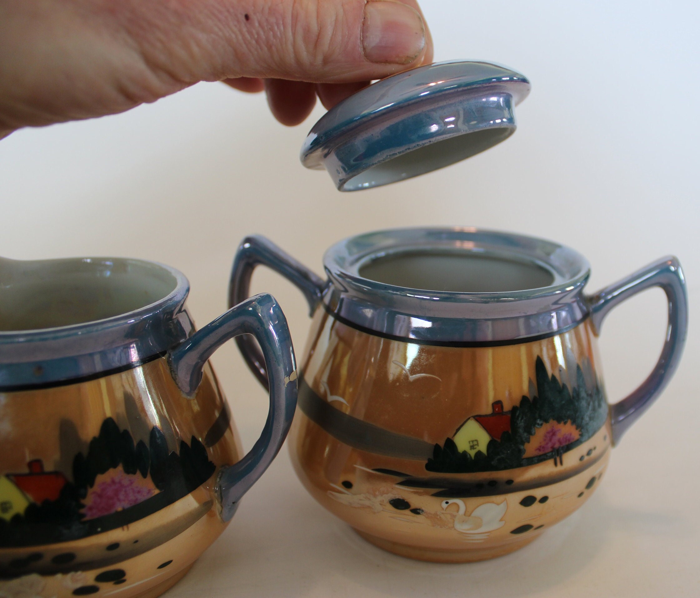 Sugar Bowl and Creamer Set Orange Lusterware Made in Japan - Etsy