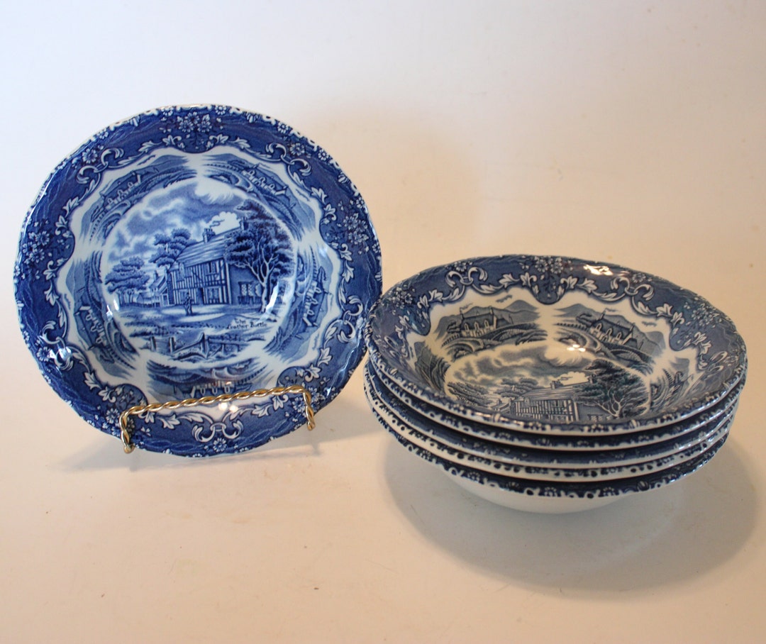SET of FIVE Grindley English Country Inns 6.75" Bowls, Staffordshire ...