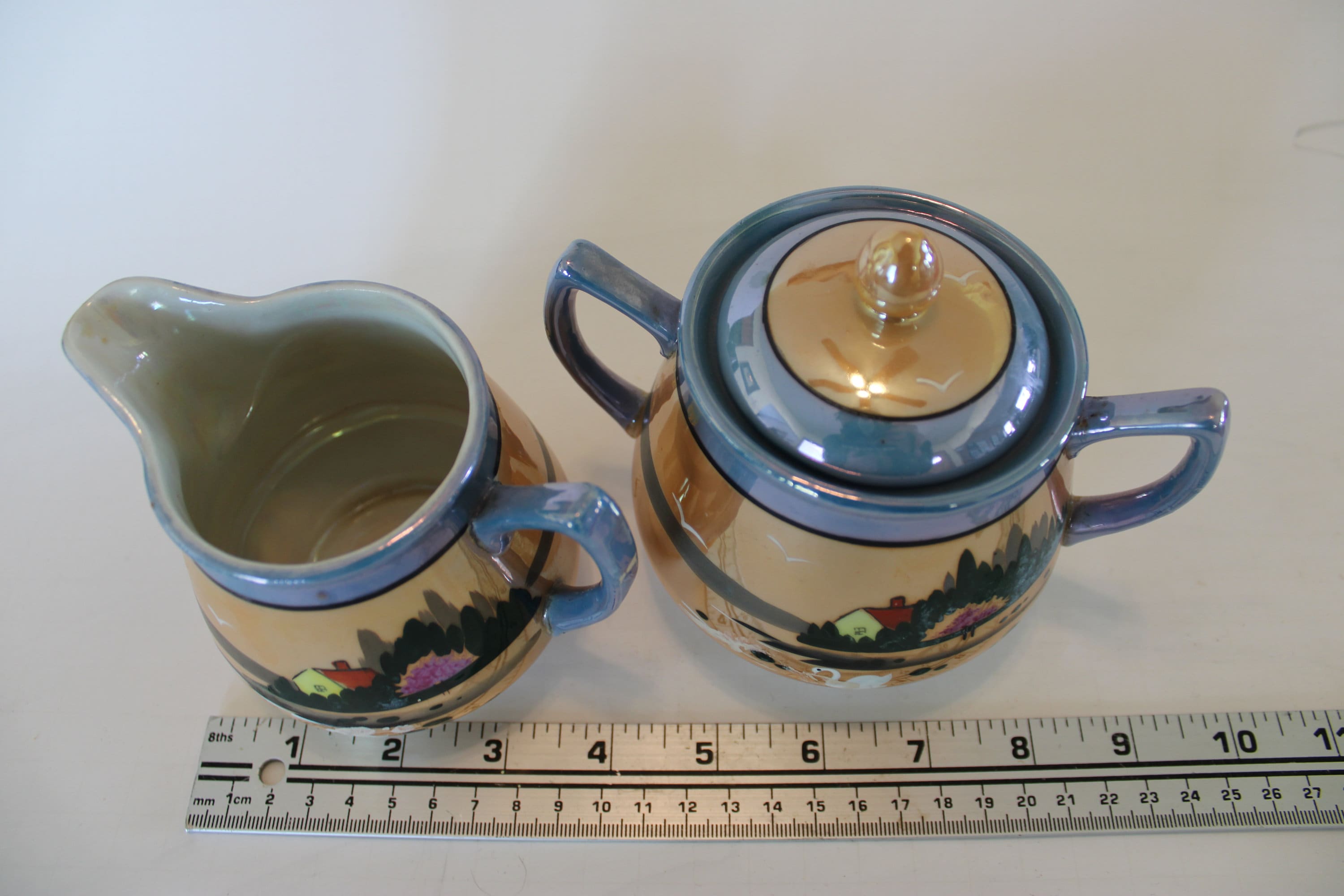 Sugar Bowl and Creamer Set Orange Lusterware Made in Japan - Etsy
