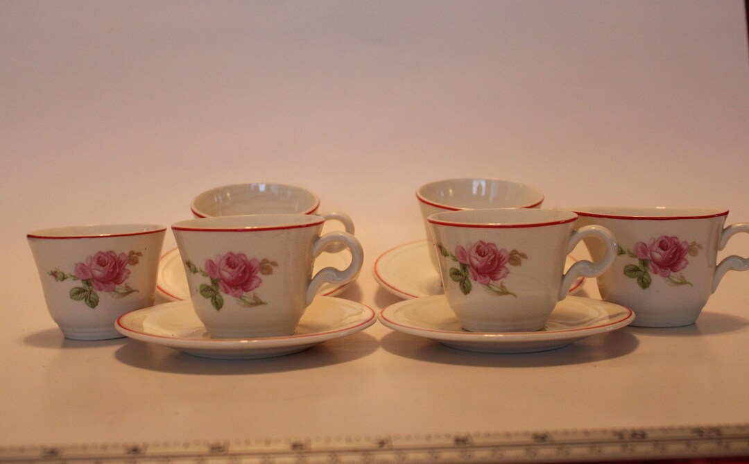 Edwin M Knowles Child's Tea Set for Four -- 4x 6.25" Plates, 4x Teacups ...