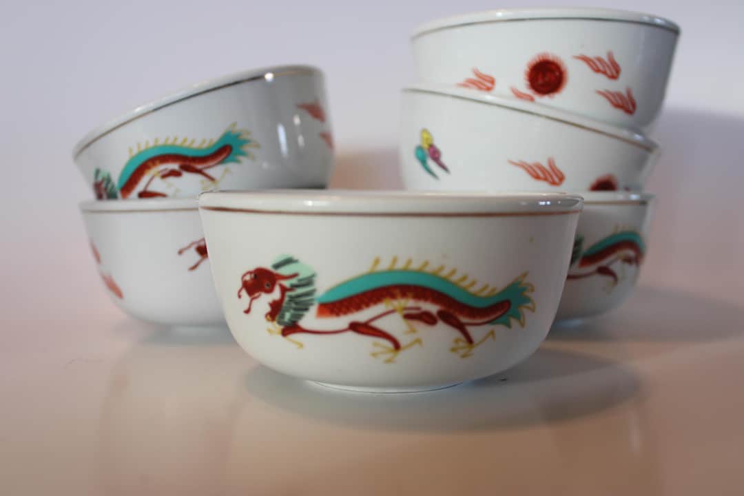 SET of SIX Cathay Rice Bowls Guoguang China 4.5" With Dragon Motif - Etsy