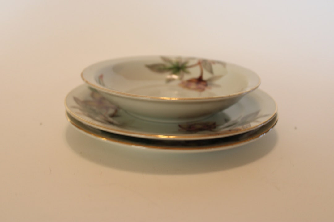 Two 6.25" Plates and One 5.25" Bowl, Ivory China Meito Woodrose Floral ...