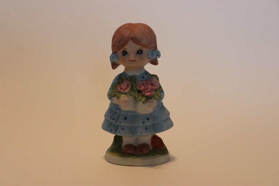 Vintage 1980 CMA Inc Figurine, Girl With Flowers - Etsy