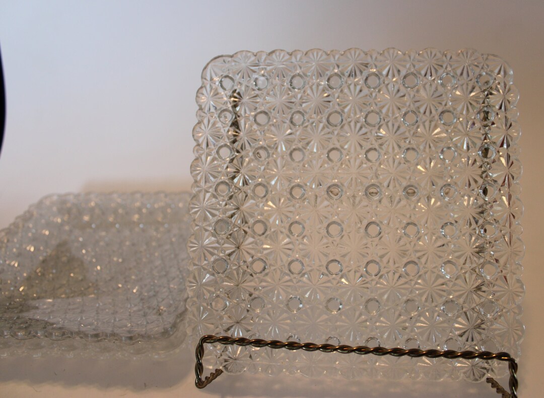 Set of FOUR 7 Square Cut Glass Dishes - Etsy