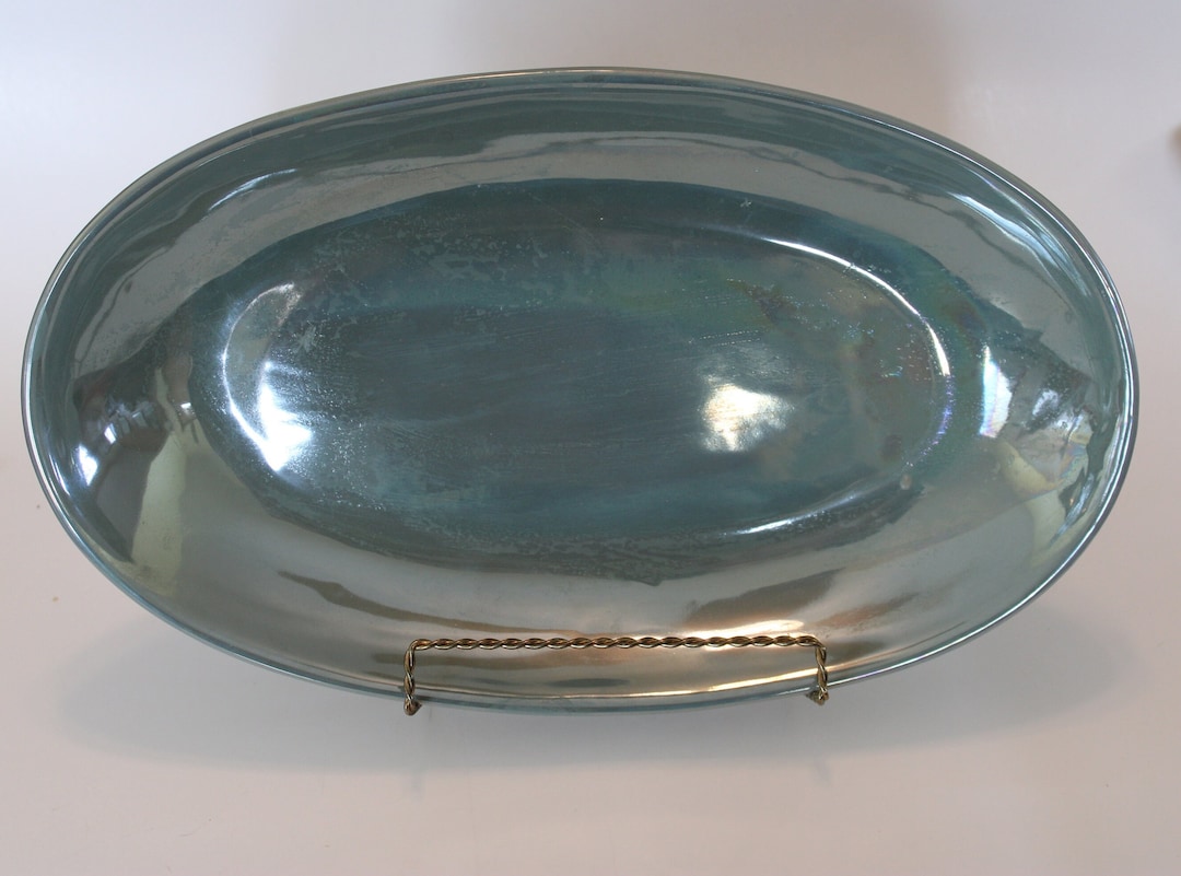 Spectacular Pale Blue Lusterware 15" Oval Platter With Felt Base. - Etsy