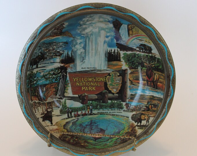 Souvenir of Yellowstone National Park, 10.25" Diameter Gold Metal Bowl ...