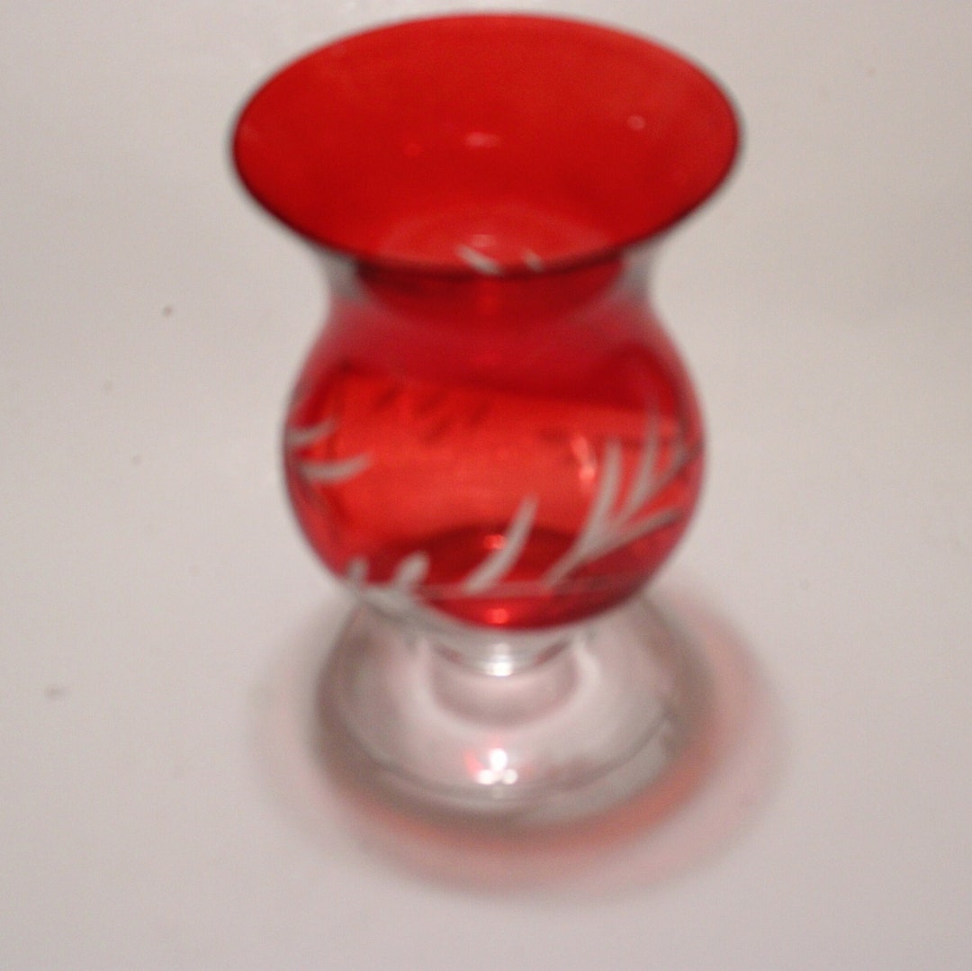 Lenox Red Glass Vase With Etched Leaves, 8" Tall, Elegant - Etsy