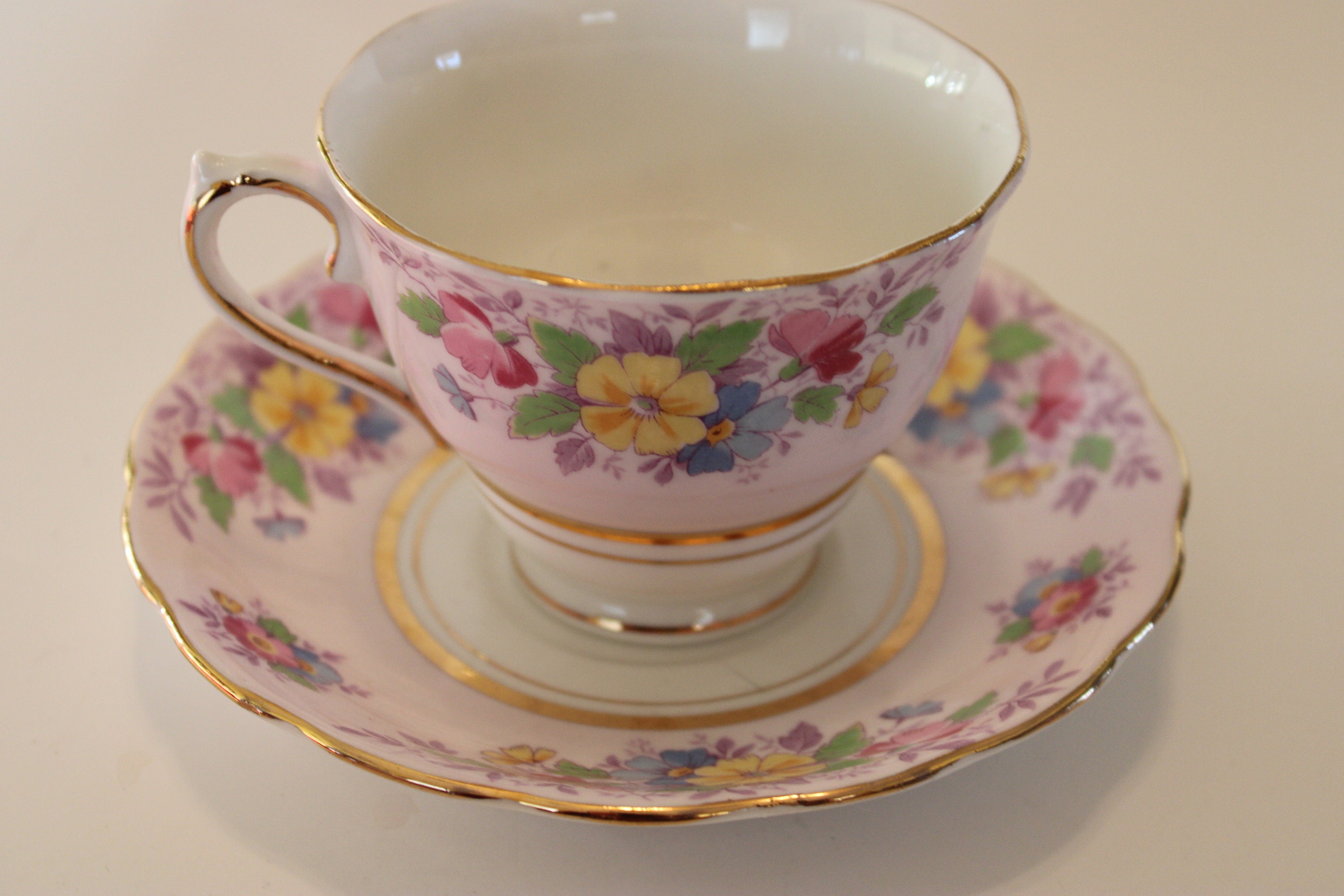 Vintage Colclough Pink Tint With Delicate Flowers Tea Cup and Saucer 33 ...