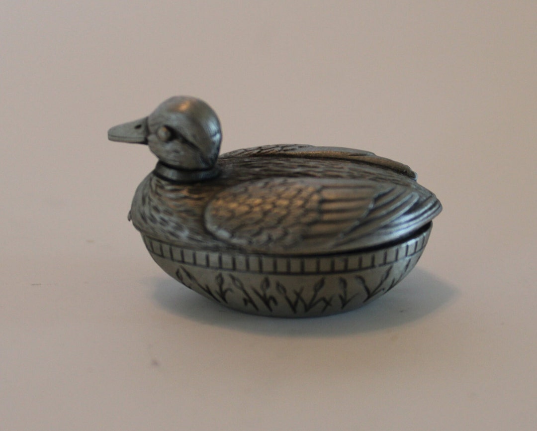 Tiny Pewter Duck With Removable Top and Swivel Head, Engraved With 'to ...