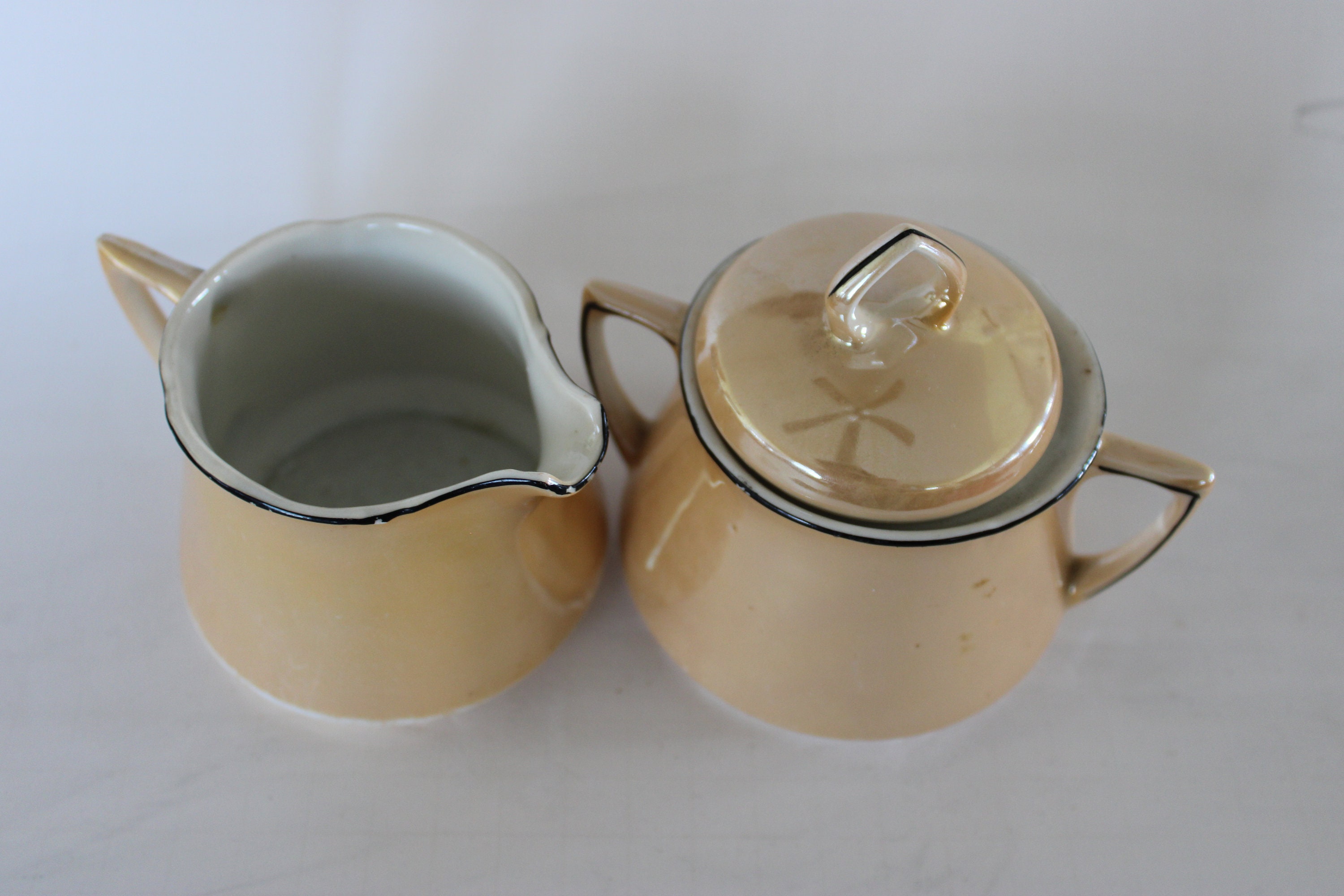 Orange Lusterware Sugar Bowl and Creamer, Made in Germany, 'celebrate ...