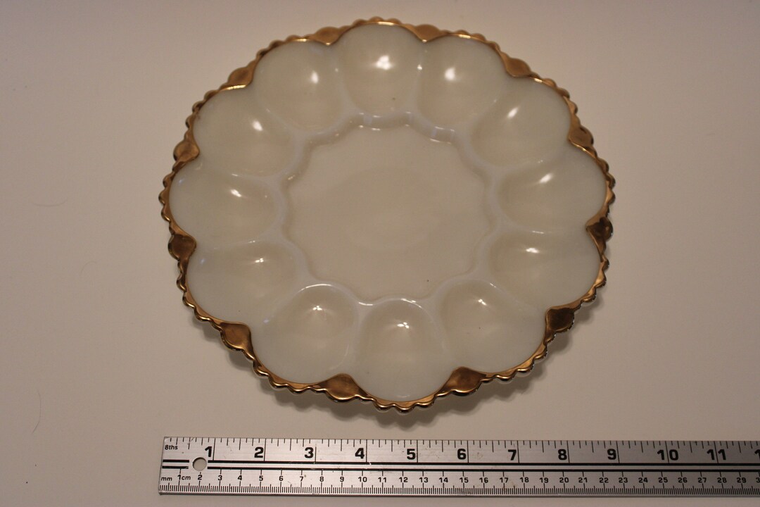 Vintage Anchor Hocking Devilled Eggs Plate, White Milk Glass, 10 ...