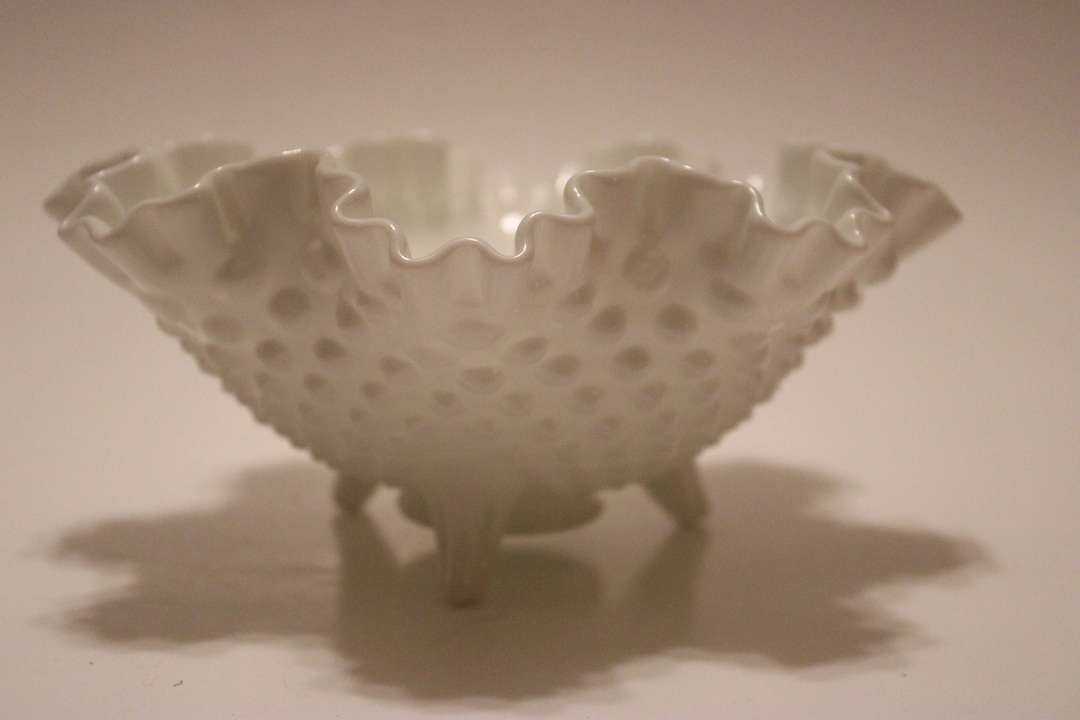 Fenton Hobnail Milk Glass Ruffled Candy Dish With Three Feet. 8 ...